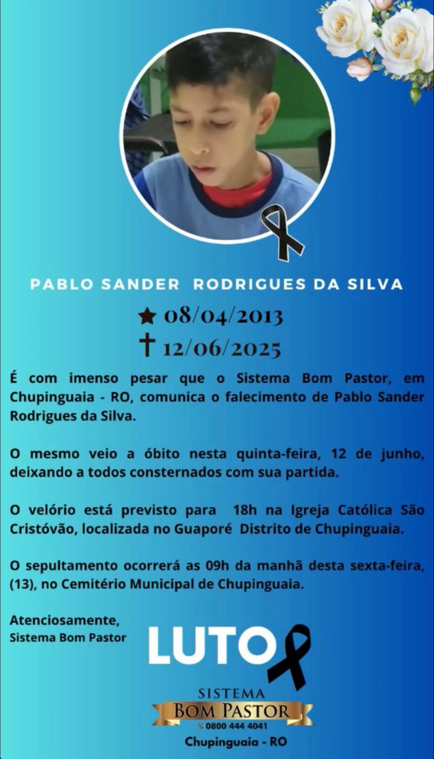 Sistema Bom Pastor emite nota de pesar pelo falecimento de Pablo Sander ...